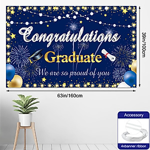 Graduation Backdrop 2024 Congrats Grad Banner Blue Gold Graduation Banner.Class of 2024 Graduation Decorations Photography Background.