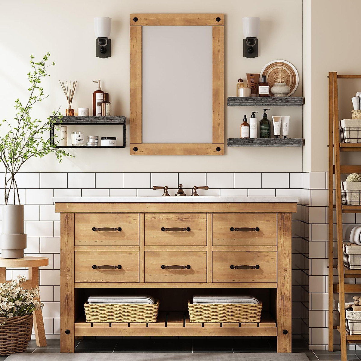 QEEIG Bathroom Shelves Over Toilet Wall Mounted Floating Shelves Farmhouse Shelf Toilet Paper Storage Small 16 inch Set of 3, Rusitc Grey (019-GY3)