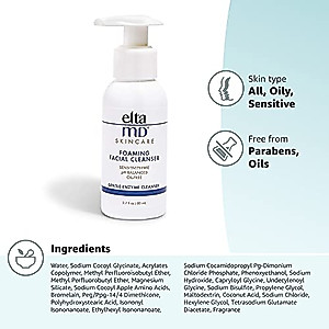 EltaMD Foaming Facial Cleanser, Exfoliating Face Cleanser, Helps Remove Oil and Dead Skin Cells, For All Skin Types, Oil Free, Paraben Free, Sensitivity Free, Sensitive Skin Face Wash, 2.7 oz Pump