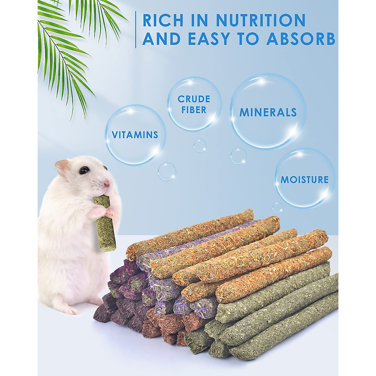 Bissap 36PCS Bunny Chew Sticks, Mixed Natural Timothy Hay Carrot Purple Potato Flowers Rabbit Treats for Bunny Chinchilla Guinea Pig Hamster and Other Small Animals Molar Snack Toy