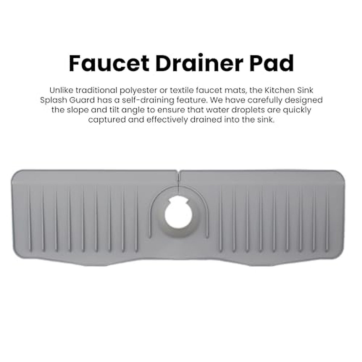 Self-draining Kitchen Sink Splash Guard Wall-mounted Faucet Drain Pad Durable Silicone for Clean Grey L