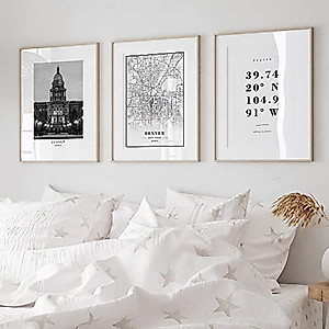 Dear Mapper Denver United States View Abstract Road Modern Map Art Minimalist Painting Black and White Canvas Line Art Print Poster Art Print Poster Home Decor (Set of 3 Unframed) (16x24inch)