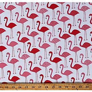 Knit Flamingos Pink Birds Animals on White Urban Zoologie 60" Wide Cotton/Spandex Fabric by The Yard (AAKDKX-14719-262BUBBLEGUM)