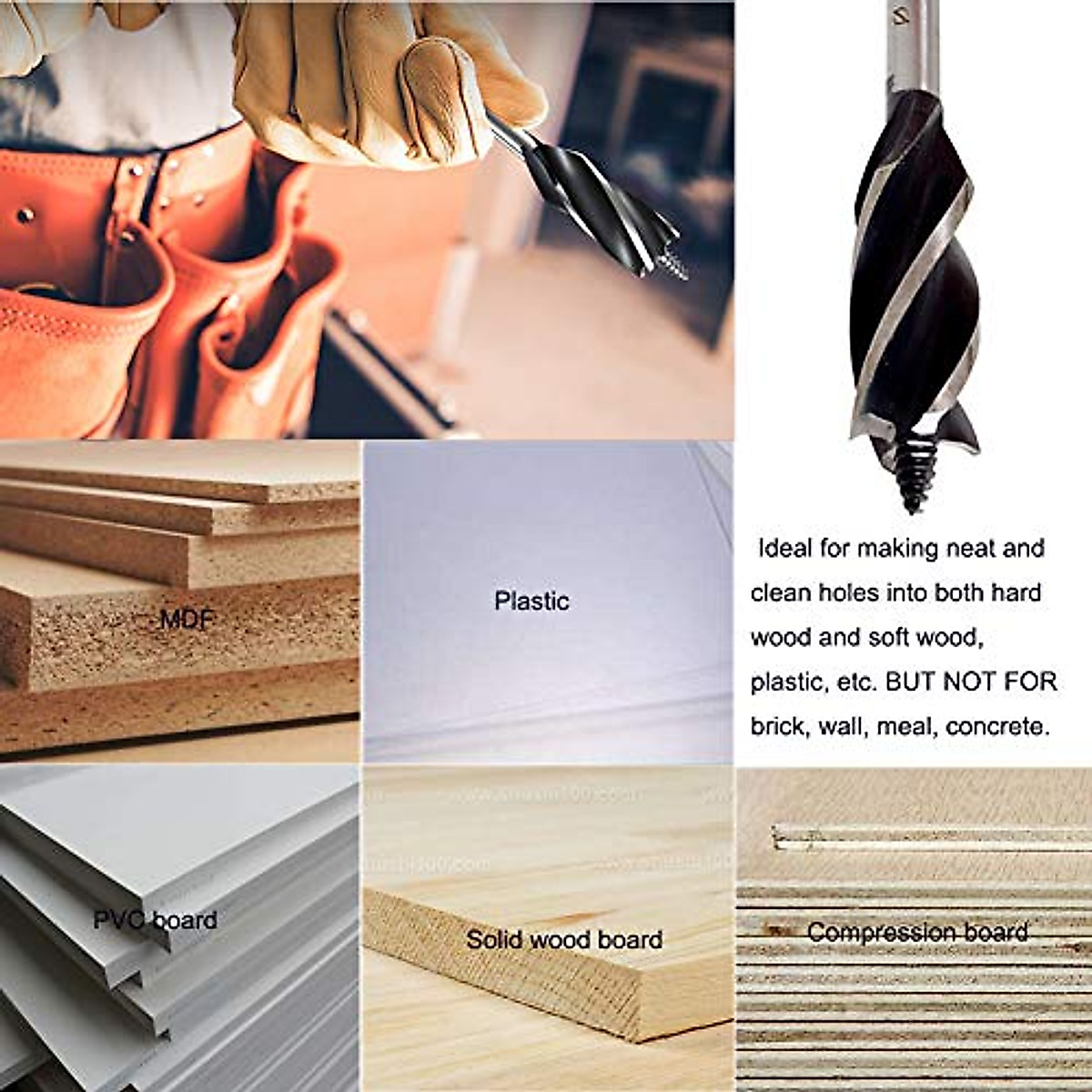 Woodworking Auger Drill Bit Sets, 8Pcs High Carbon Steel Wood Boring Bits Long 4 Flute Cut Drilling Tool Wood Hole Cutter for Wood Door Lock 9/23, 9/19, 5/9, 7/11, 5/7, 11/14, 13/15, 63/64-IN