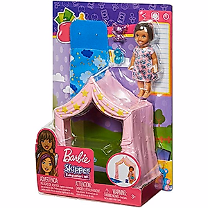 Barbie Skipper Babysitters Inc. Doll Playset Includes Small Toddler Doll, Pink Tent and Cloud-Print Sleeping Bag, Plus Bottle and Teddy Bear, Gift for 3 to 7 Year Olds
