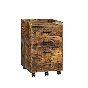 Kavonty File Cabinet, Mobile Office Cabinet with 2 Small Fabric Drawers and 1 Large Drawer,for A4, Letter Size, Hanging File Folders, Rustic Brown and Black