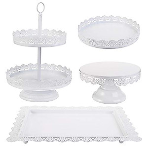 TOPZEA Set of 4 Cake Stands, White Metal Cupcake Holder Tray Dessert Buffet Treat Table Stands Platter Set Tiered Serving Tower Cake Pop Fruit Display Plates for Wedding, Party, Birthday, Anniversary