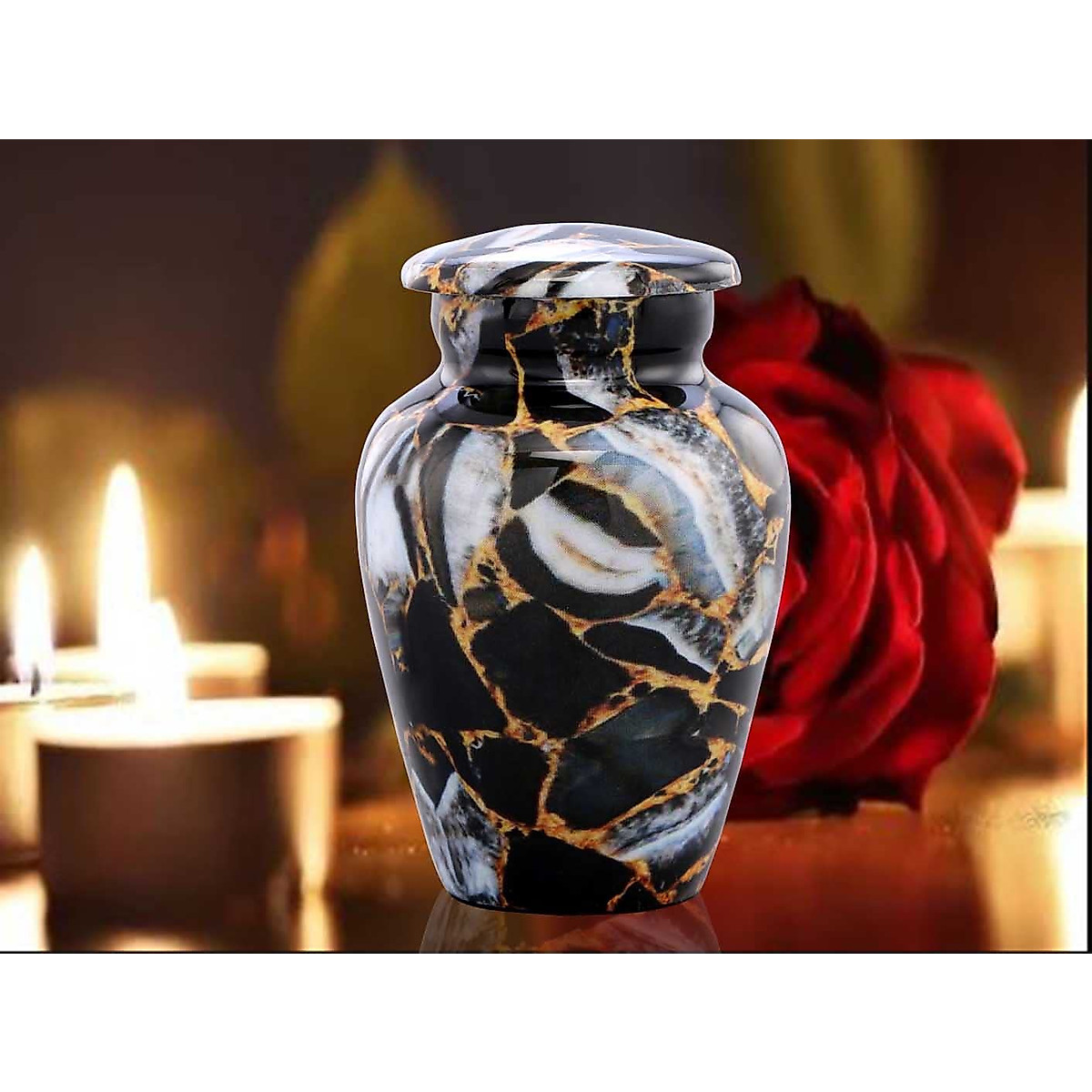 Keepsake Urn | Marble Finish Keepsake Cremation Urn for Ashes | Metal Sharing Urn for Human or Pets Ashes | Mini Memorial Urn with Velvet Bag (Luxury Black)