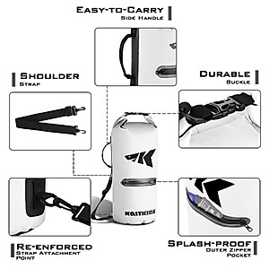 KastKing Cyclone Seal Dry Bag - 100% Waterproof Bag with Phone Case Front Zippered Pocket,Perfect for Beach,Fishing,Kayaking,Boating,Hiking,Camping,Biking,Skiing,White,20L