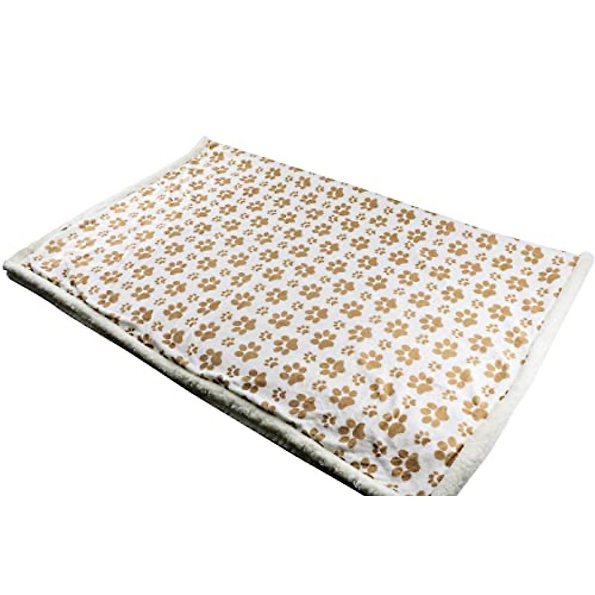 long rich Printed Dog paw Flannel Reverse to Sherpa Throw Blanket, Taupe, by Happycare Textiles