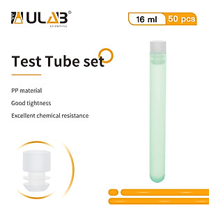 ULAB Plastic Test Tubes with Flange Stoppers, 50pcs of Dia.16x125mm Macaroon Party Tubes Shot Glasses, Green Color, 50pcs PE Flange Stoppers, Dia.16mm, Nature Color, UTT1017