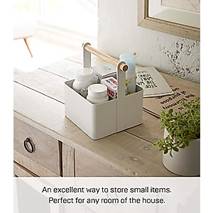 Yamazaki Home Tosca Storage Basket - Wood Handle Organizer - Small - Steel + Wood