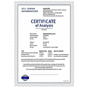 DCA - Sodium Dichloroacetate 500mg - Purity >99.9%, Made in Europe, by DCA-LAB, Certificate of Analysis Included, Tested in a Certified Laboratory, Buy Directly from Manufacturer, 120 Capsules