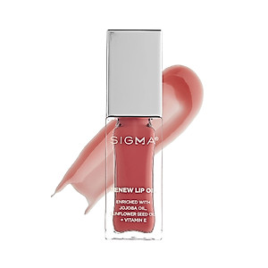 Sigma Beauty Renew Lip Oil – Tinted Lip Oil with Luxurious High-Shine Color and Long Lasting Hydration for Soft, Supple Lips, Non Sticky Lip Oil w/Nourishing Antioxidants (Tranquil, Fresh Pink Sheen)