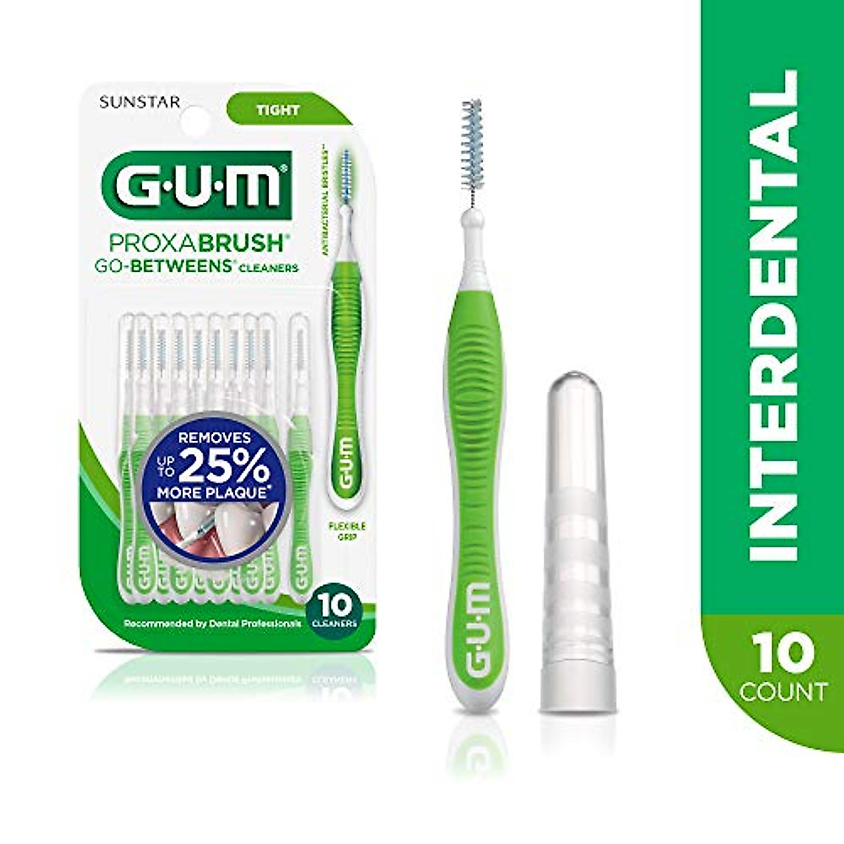 GUM Proxabrush Go-Betweens - Tight - Interdental Brushes for Tight Teeth - Soft Bristled Dental Picks for Plaque Removal & Gum Health - Safe for Braces & Dental Devices, 10 count
