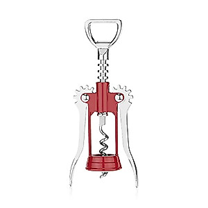 True Soar Winged Corkscrew Wine Opener - Self Centering Worm, Stainless Steel, Manual Wine Bottle Opener, Red