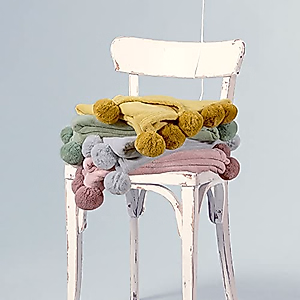 Amélie Home Fleece with Pom Pom Fringe,Light Grey,60"x 80"
