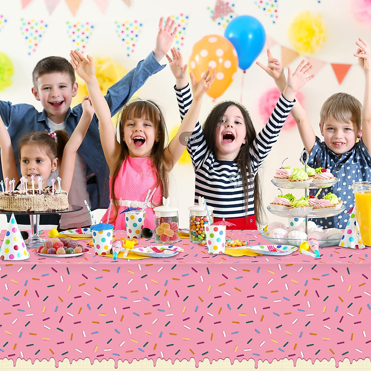 3Pcs Sprinkle Donut Tablecloth, Pink Ice Cream Table Cloth Disposable Plastic Rectangle Table Covers for Baby Girl Sweet One Birthday Donut Grow Up Donut Themed Party Decorations, 54 X 108 Inch