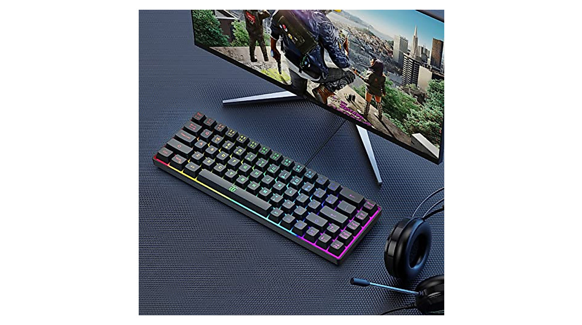 Snpurdiri 60% Gaming Keyboard - Compact Mechanical Feel & Rainbow Backlight
