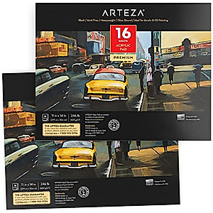 Arteza Acrylic Pad, Pack of 2, Black, 6 x 6 Inches, 246-lb Paper, 16 Sheets Each, Art Supplies for Acrylic Painting, Oil Painting, & Drawing
