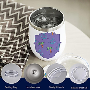 silichee 12 Oz Stainless Steel Wine Tumbler with Lid Anchor Tropical Palms Pattern Insulated Tumblers Vacuum Coffee Mugs for Hot and Cold Coffee,Wine,Drinks