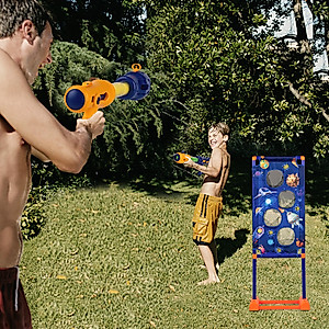 SUYE Shooting Game Toy for Age 6, 7, 8, 9, 10+ Years Old Kids, Boys - 2pk Foam Ball Popper Air Guns & Shooting Target & 48 Foam Balls - Ideal Gift - Indoor and Outdoor Toy Guns for Kids Girls