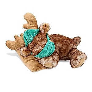 DolliBu Sleeping Moose with Pillow Doctor Plush Toy - Super Soft Moose Doctor Stuffed Animal Dress Up with Scrub Cap and Face Mask Outfit - Fluffy Doctor Toy Plush Gift with Personalization - 10 Inch