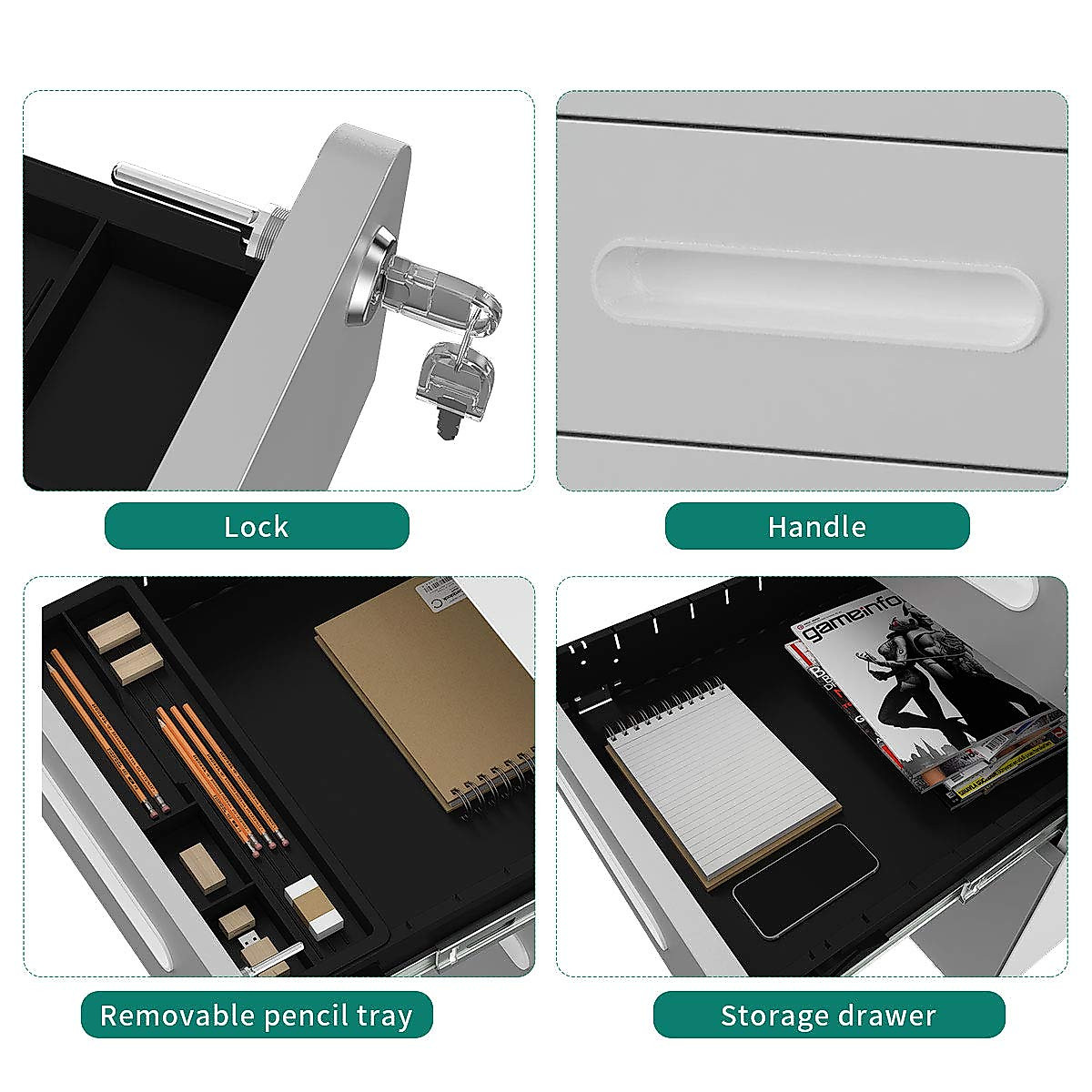 YITAHOME 3-Drawer Rolling File Cabinet, Metal Mobile File Cabinet with Lock, Filing Cabinet Under Desk fits Legal/A4 Size for Home/Office, Fully Assembled-Gray and White