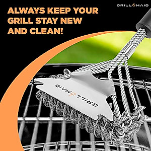 Grill Brush and Scraper Bristle Free – Safe Grill Brush Cleaner – 18” Stainless Grill Grate BBQ Brush W/Extra-Wide Scrubber - Safe Grill Accessories for Porcelain/Weber Gas/Charcoal Grills