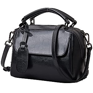 FOXLOVER Small Leather Crossbody Bags for Women Ladies Shoulder Bag Top Handle Mini Handbag and Purse (Black)