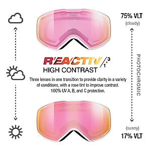 Julbo Cyclon Snow Goggles, White Frame - REACTIV 1-3 High Contrast Red Lens w/Rose Mirror