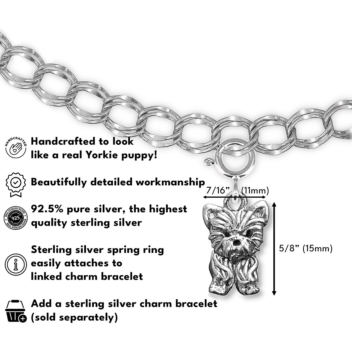 The Magic Zoo Sterling Silver Yorkie Puppy Charm for Charm Bracelet – Handcrafted in the USA – Yorkie Gifts for Women – Dog Charms for Bracelets