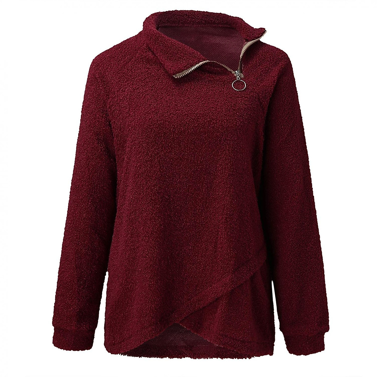 Padaleks Women's Long Sleeve Lapel Side Zip Up Sweatshirt Solid Stylish Loose Fit Casual Pullover Tops Blouses Wine