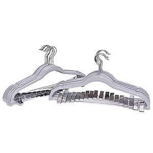 Quality Plastic 20-Pack - Non Velvet Non-Flocked Thin Compact Coat Hangers with Metal Clips for Skirts Pants Blouses - 360° Swivel Hook (Black, 20)