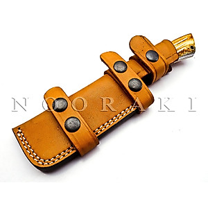 HK-326 Custom Handmade Damascus Steel Knife - Full Tang Fire Camel bone Handle, with Leather Sheath, Ideal Knife for Camping or everyday use