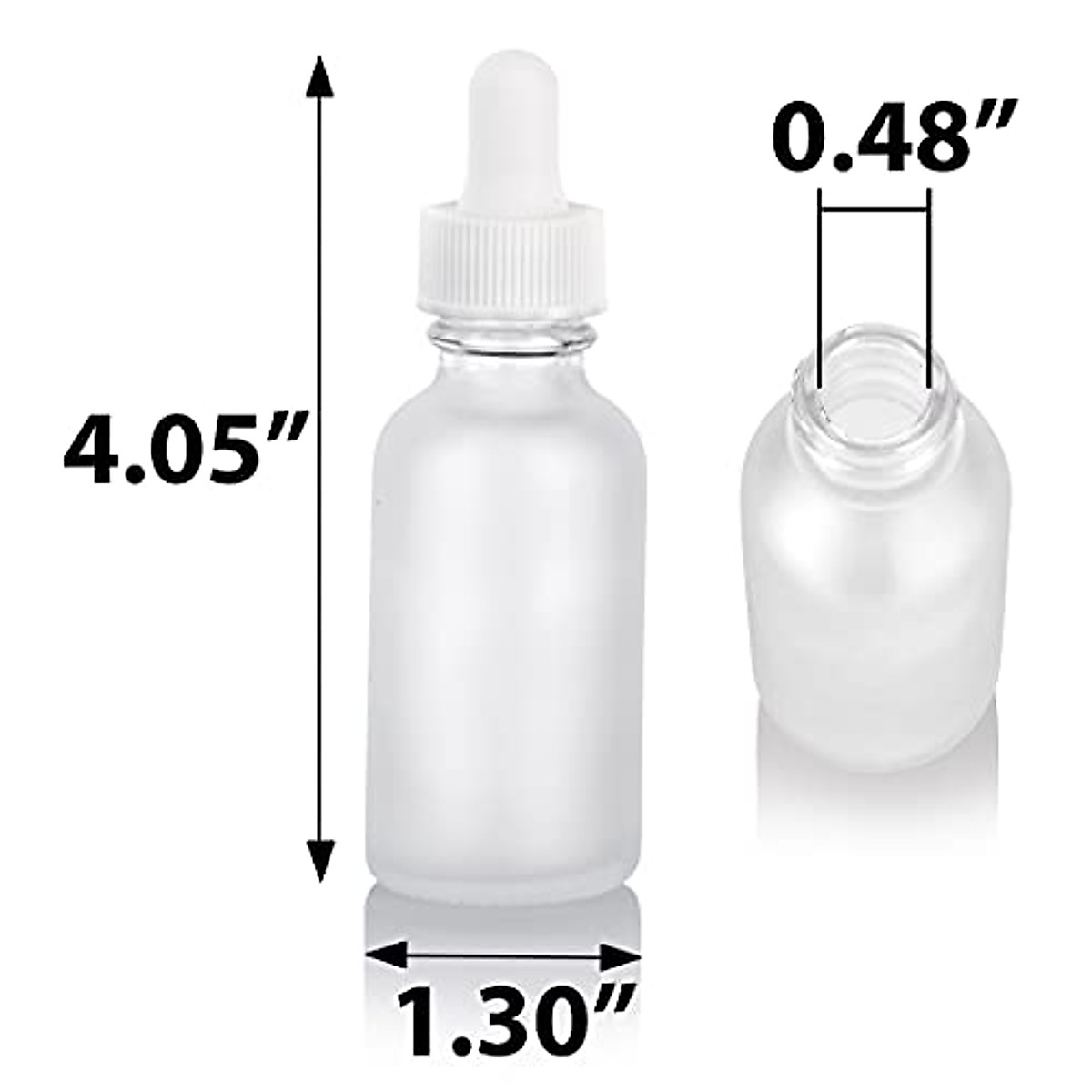 JUVITUS 1 oz Frosted Clear Glass Boston Round Empty Bottle with White Graduated Measurement Glass Dropper (12 pack)