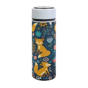 ZZKKO Animal Fox Vacuum Insulated Stainless Steel Water Bottle, Forest Thermos Cup Water Bottle Travel Mug BPA Free Double Walled 17 OZ for Outdoor Sports Camping Hiking Cycling