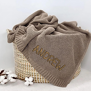 Hying Personalized Baby Blanket Custom Names Cotton Blanket Baby Shower Blanket Embroidered Name Customized Blanket for Baby Kids Newborn Birthday Customized Gifts (40×30 inch)