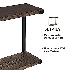 Mkono 2 Tier Wall Shelf Rustic Wall Mounted Floating Shelves Bathroom Wall Decor Wood Hanging Shelf with Metal Brackets Display Storage Shelving for Living Room Bedroom Office
