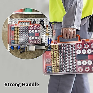 Battery Organizer Storage Case with Tester Checker. Batteries Holder Box Container for 120+ AA AAA 9V C D Lithium CR2025 CR1632 CR2032 Coin Cell Battery with Wall-Mounted Design -Orange