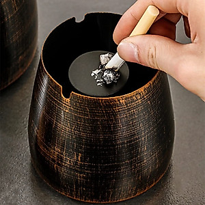 JIMS Outdoor Cigarette Ashtray with Lid, Indoor Stainless Steel Smokeless Ash Tray Windproof Smell Proof Odorless Home Ashtrays for Office Tabletop Garden Balcony Patio ( Retro,Medium), AB-01