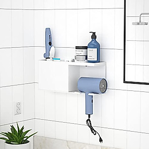 NIUBEE Hair Dryer Holder, White Acrylic Wall Mount Hair Tool Organizer and Styling Tools Holder, Bathroom Blow Curling Iron Storage Organizatin for Vanity、Makeup、Toiletries