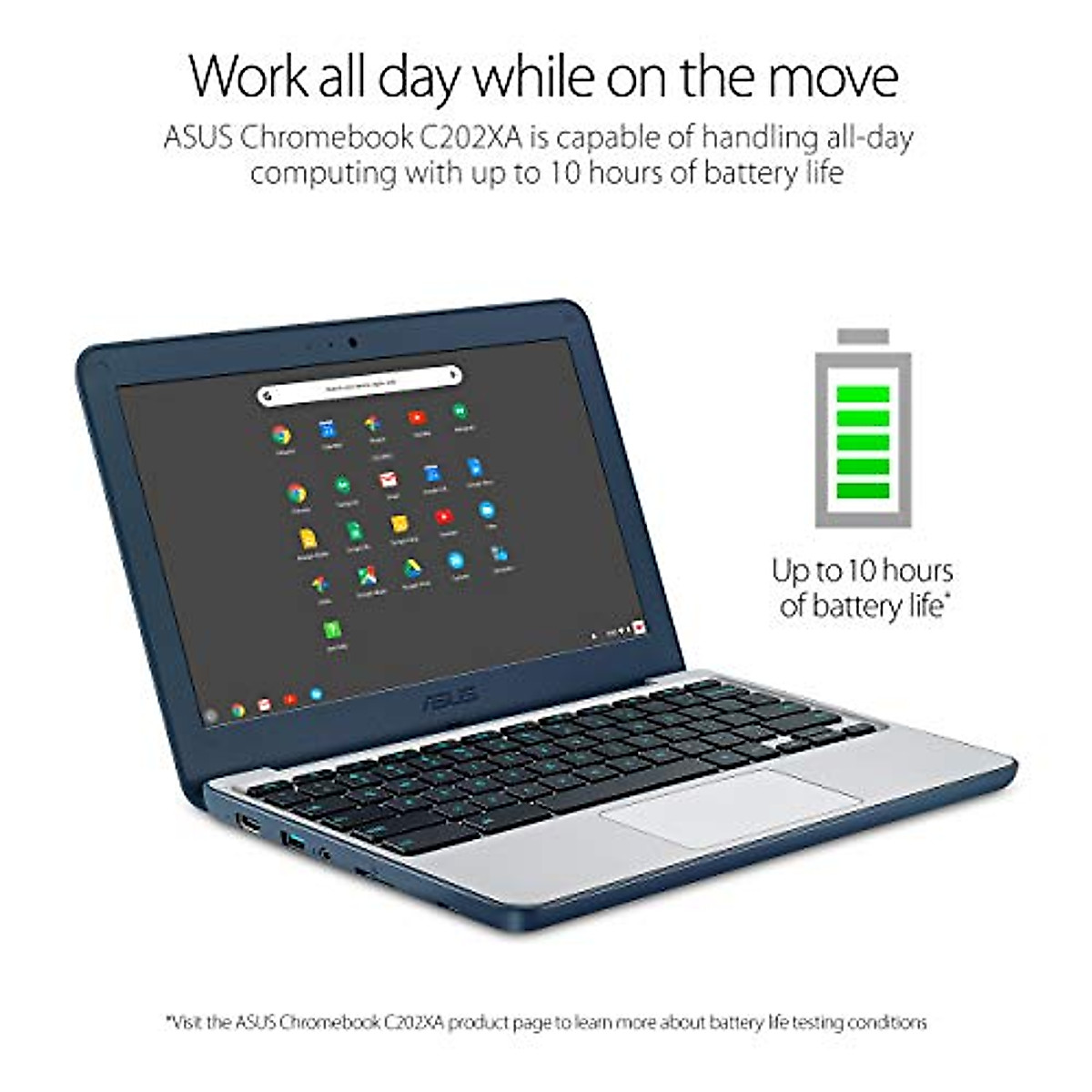 ASUS Chromebook C202XA Rugged & Spill Resistant Laptop, 11.6" HD, 180 Degree, MediaTek 8173C Processor, 4GB RAM, 16GB Storage, MIL-STD 810G Durability, Blue, Education, Chrome OS, C202XA-YH02-BL