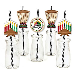 Big Dot of Happiness Happy Kwanzaa - Paper Straw Decor - African Heritage Holiday Party Striped Decorative Straws - Set of 24