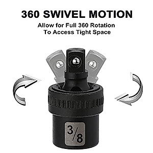 Mayouko 48 Pieces 3/8" Drive Impact Socket Set, SAE/Metric, 6 Point, CR-V, Includes Extension Bar, Adapter, Universal Joint