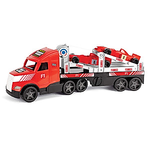 Wader 36240 Action Magic Truck Formula 1 Racing Car Transporter with Winch, from 3 Years, Approx. 79 cm, red, Standard