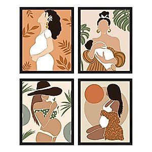 Insire Mom Wall Art Boho Wall Art Boho Office Decor - Set of 4 (8x10) Wall Art For Mom Baby Posters For Pregnant Women Baby Wall Art Minimalist Poster Pregnancy Art, Women Wall Art - Unframed