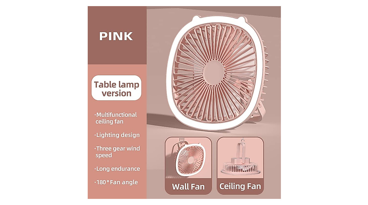 DEPOZA Rechargeable LED Desk Fan 7.5” USB Plug Table Fan with Hanging ...