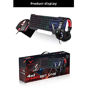 Gaming Keyboard and Mouse and Mouse pad and Gaming Headset, Wired LED RGB Backlight Bundle for PC Gamers and Xbox and PS4 Users - 4 in 1, Multi