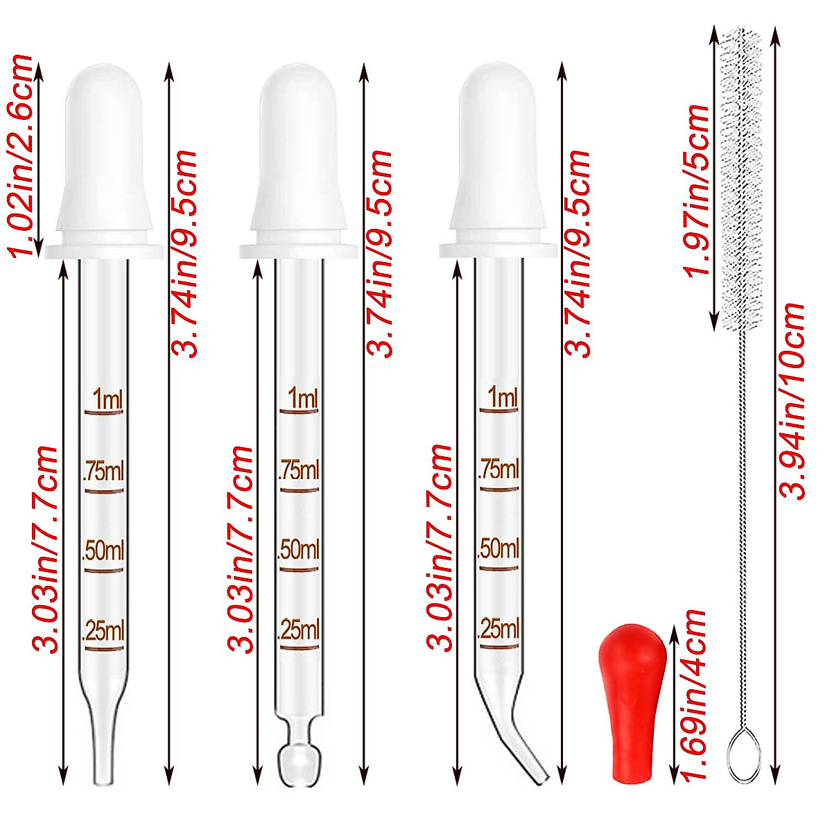 P-ABC 2PCS Droppers Pipettes, 1ml Essential Oil Dropper, Glass Liquid Droppers,Straight Tip Calibrated Glass Dropper (Straight tip droppers)